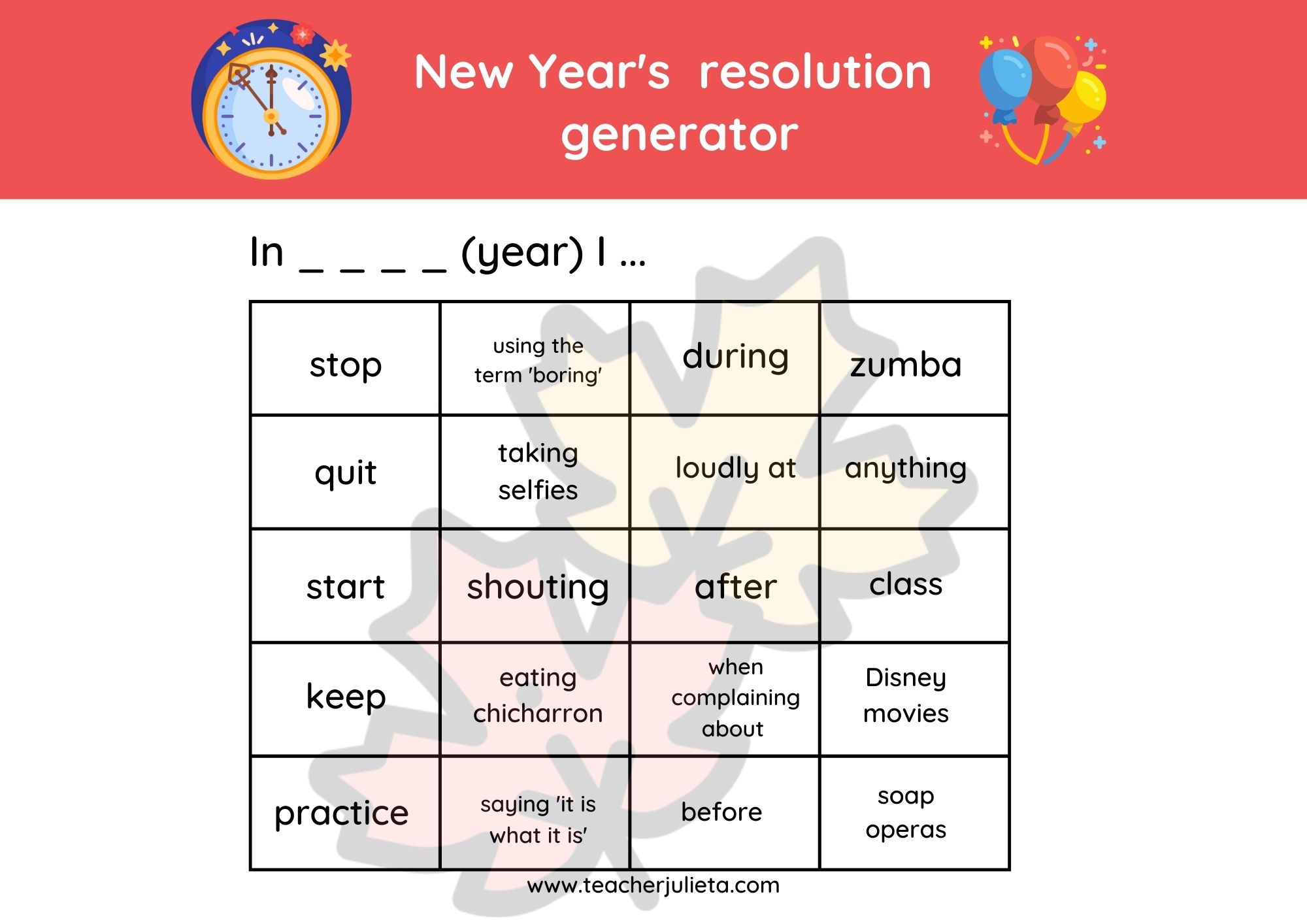 Useful Phrases for New Year’s Resolutions – Teacher Julieta