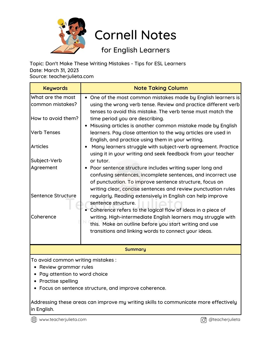 Cornell’s Note-taking Made Easy: Tips for English Learners – Teacher ...
