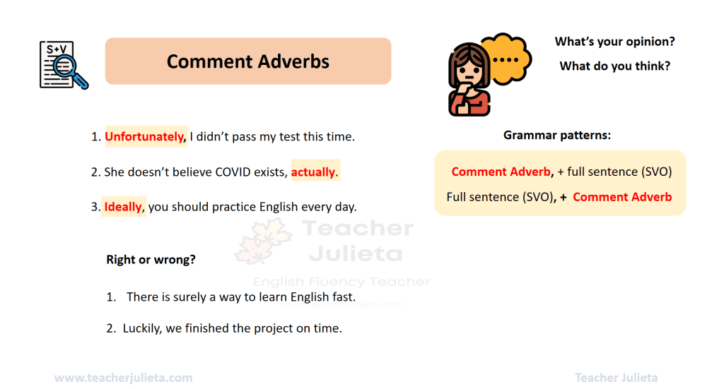 Comment Adverbs – Teacher Julieta