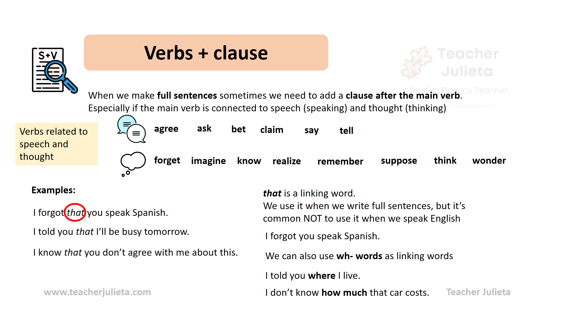 Verbs Followed by a Clause – Teacher Julieta